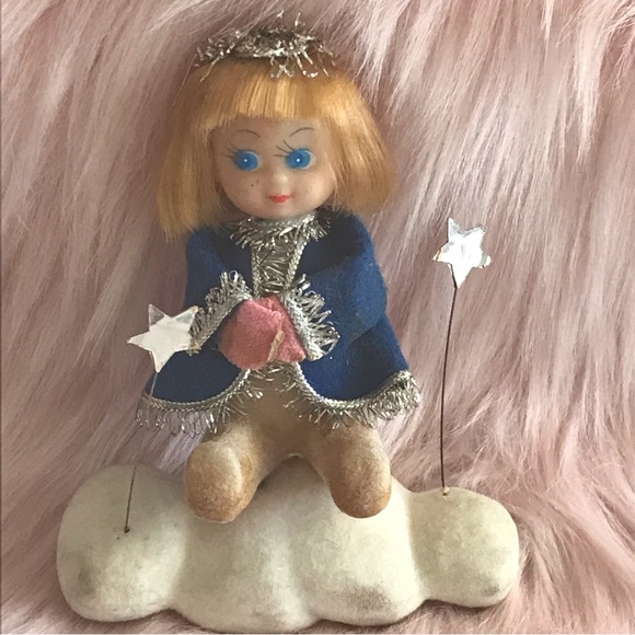 Holiday | Vintage Flocked Girl Doll On A Cloud Ornament 196s | Poshmark